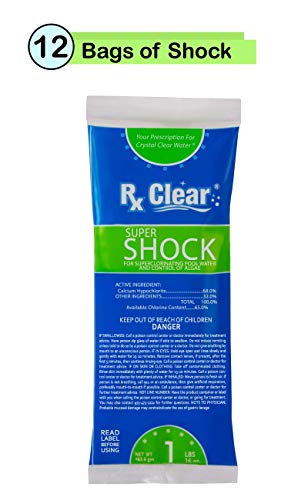 Rx Clear Super Shock for Swimming Pools | Chlorinator and Algaecide | 68% Calcium Hypochlorite Shock | Kill Pool Algae for a Crystal Clear Pool | One Pound Bags | 12 Pack