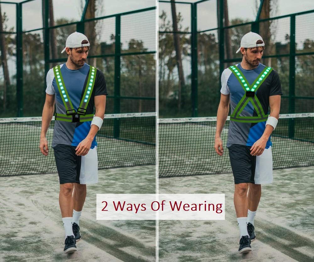 LED Reflective Running Vest with Storage Pouch - 10 Illuminated Modes, USB Charging & Adjustable Safety Gear for Night Running Jogging Cycling - LED Glowing Running Gear