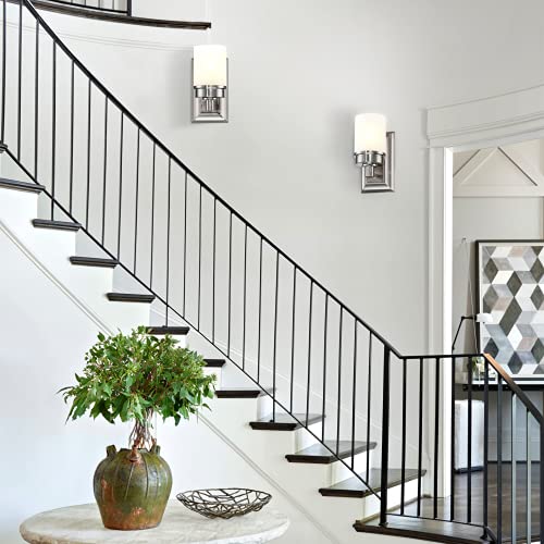 MOTINI 1-Light Bathroom Vanity Light Fixture Wall Sconce Lighting Brushed Nickel Finish with Tube Frosted Glass