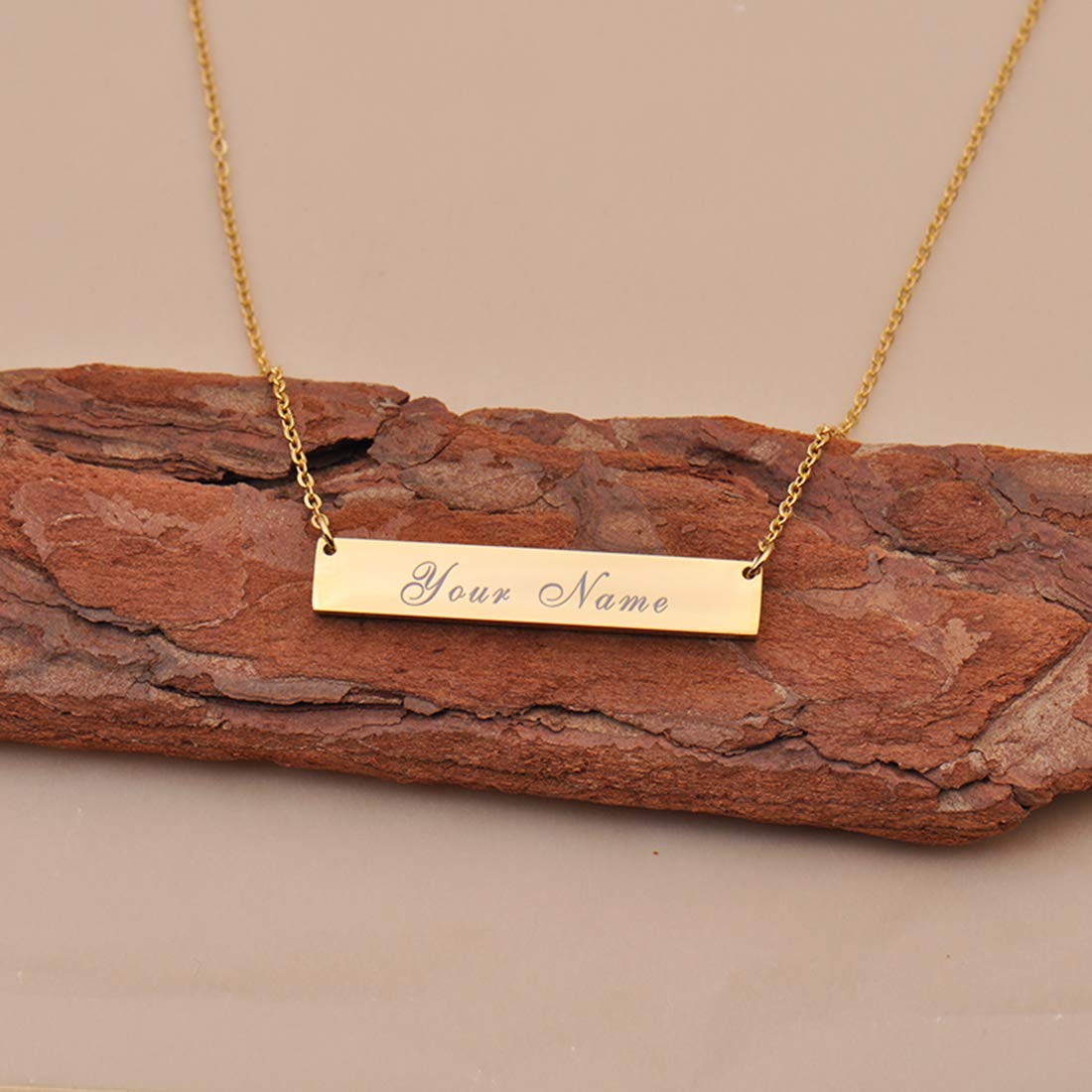 HUAN XUN Gold Engraved Bar Necklace Personalized Torin Name Necklace Custom Date Coordinates
