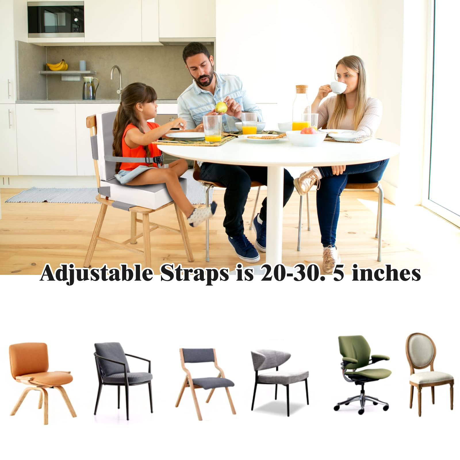 Toddler Booster Seat for Dining Table,Non-Slip Bottom Kid/Child/Baby Booster Seat for Table with Backrest,3 Point Harness Toddler Booster Seat with Adjustable Straps