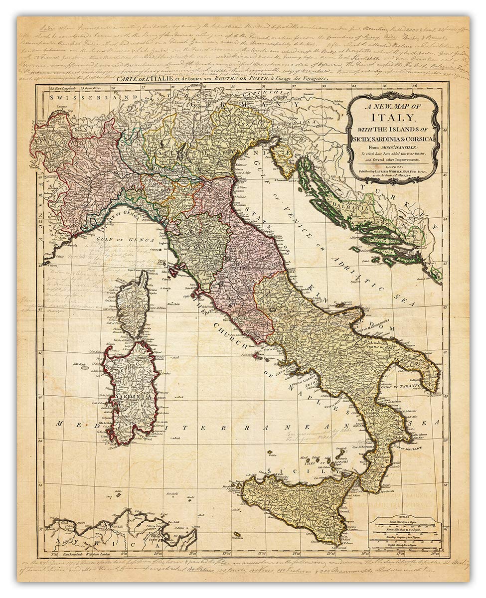 Vintage Italy Map Wall Art: Unique Travel & Adventure Prints for Home, Office, Living Room & Bedroom Decor - Creative Gift Idea for Retro, Boho & Modern Poster Fans | Unframed Posters 8x10