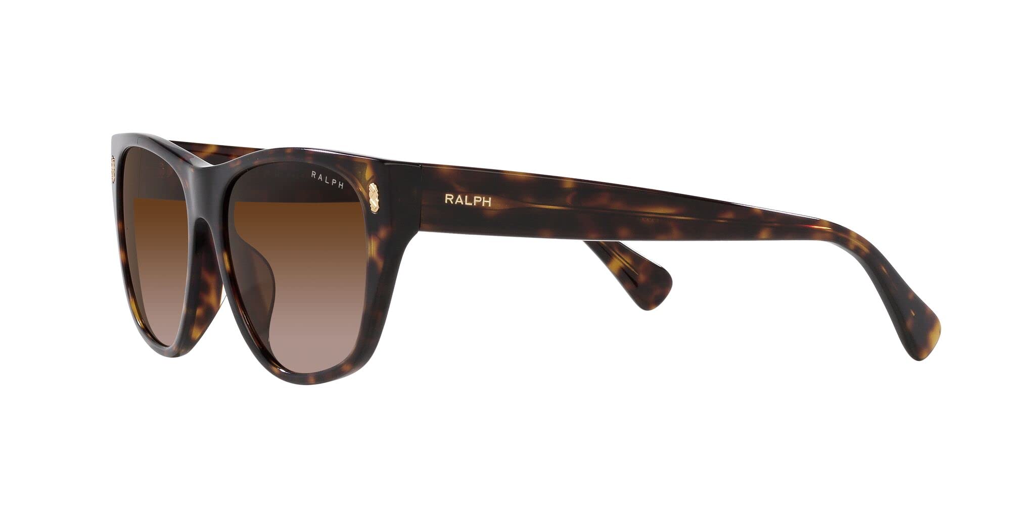 Ralph by Ralph Lauren Women's Ra5303u Universal Fit Square Sunglasses, Shiny Dark Havana/Gradient Brown, 55 mm
