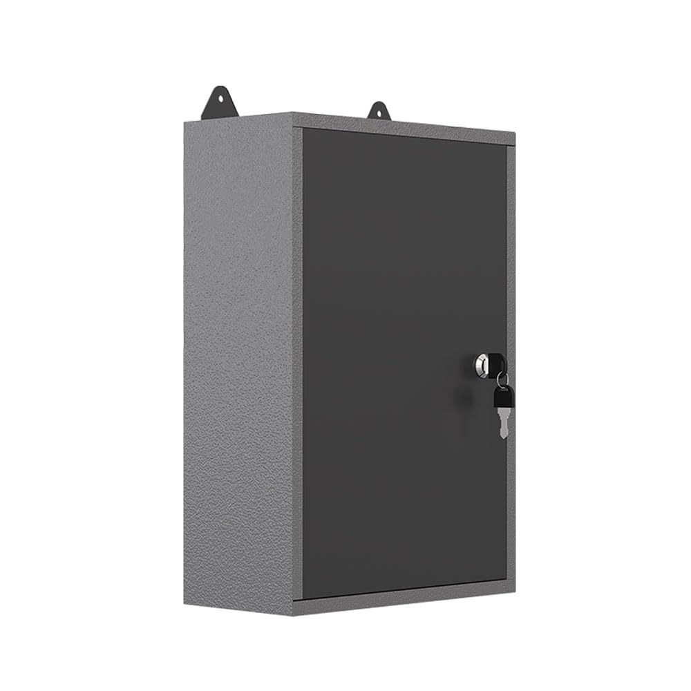 JZD Metal Storage Cabinets, Wall Mounted Tool Chest with 1 Locking Door, for Home Office, Black and Gray