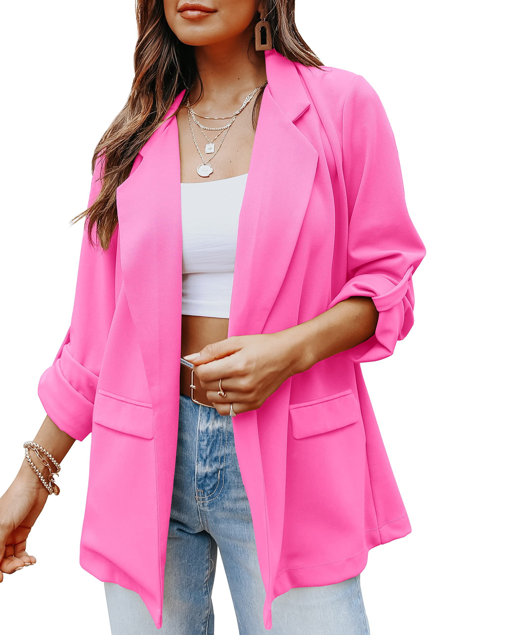 Imily Bela Womens Casual Blazers Long Sleeve Lapel Open Front Work Office Blazker Jacket with Pockets