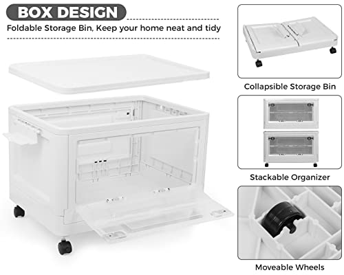 SYMWAL Extra large bins with Lids, Folding Storage Box, Stackable Storage Bins , Storage Bins with wheels, Collapsible Outdoor Storage Bins,2 Packs 28Gal Storage Cabinet