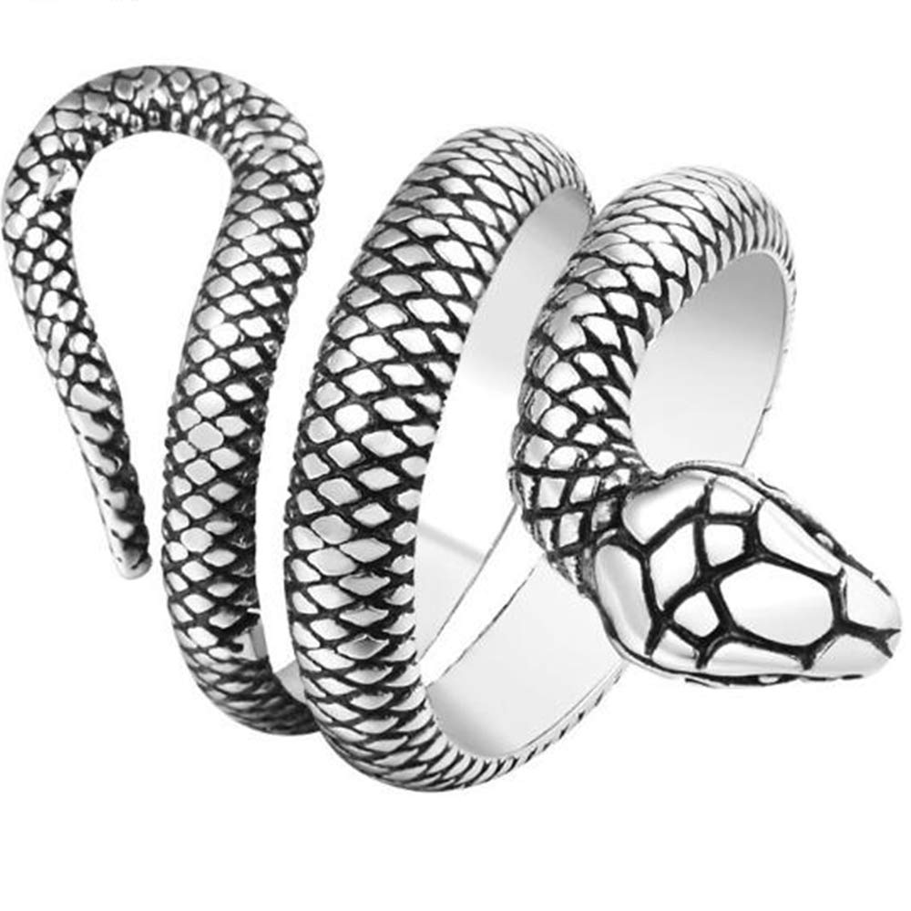 Jude Jewelers Stainless Steel Retro Vintage Snake Stye Cocktail Party Statement Biker Ring (Silver, 8)