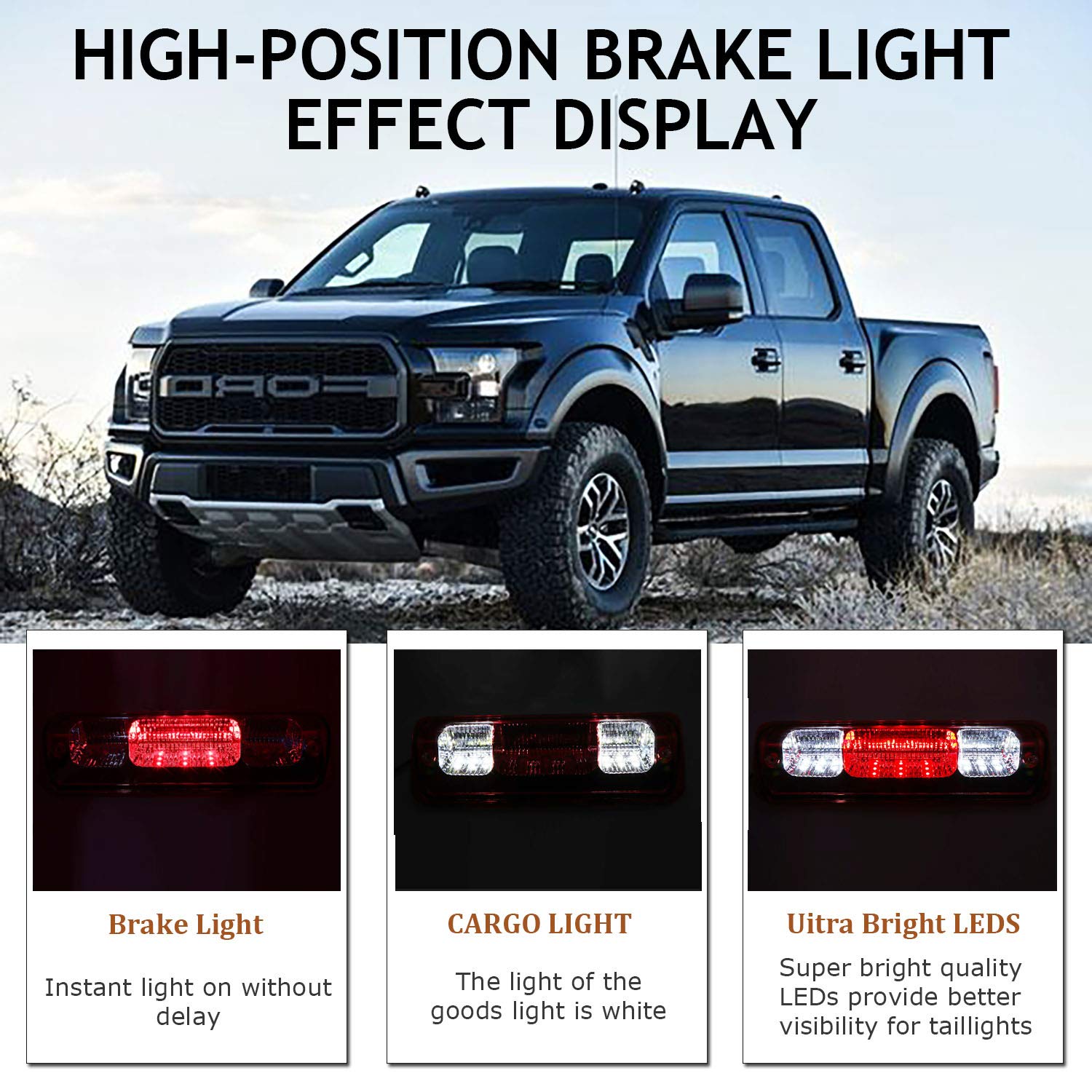 LED Third 3rd Brake Light for 2004-2008 Ford F-150, 2007-2010 Ford Explorer Sport Trac, 2006-2008 Lincoln Mark LT, Rear Cargo Light Lamp Tail light