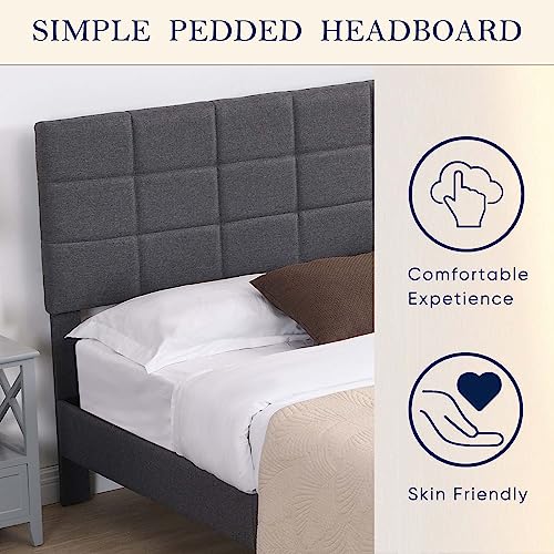 TMEOSK Queen Size Upholstered Platform Bed Frame with Fabric Headboard and Wooden Slats Support, Mattress Foundation, No Box Spring Needed for Boys Girls Teens Adults, Under Bed Storage (Gray)