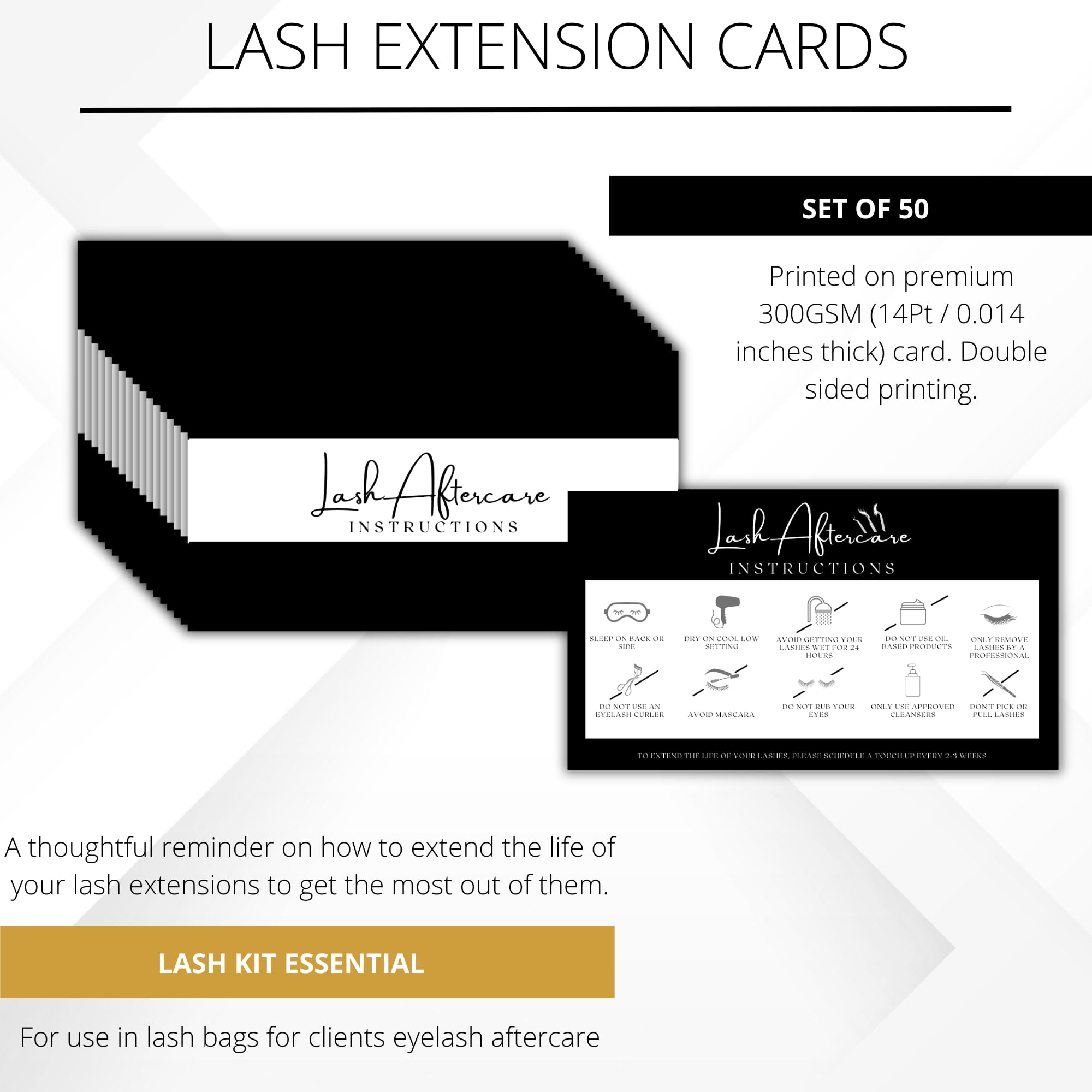 Lash Aftercare Card - 50 Aftercare Lash Extensions Card | Eyelash Extension Aftercare Client Cards 3.5" x 2" | Lash Care Lash Extension Aftercare Instruction Card