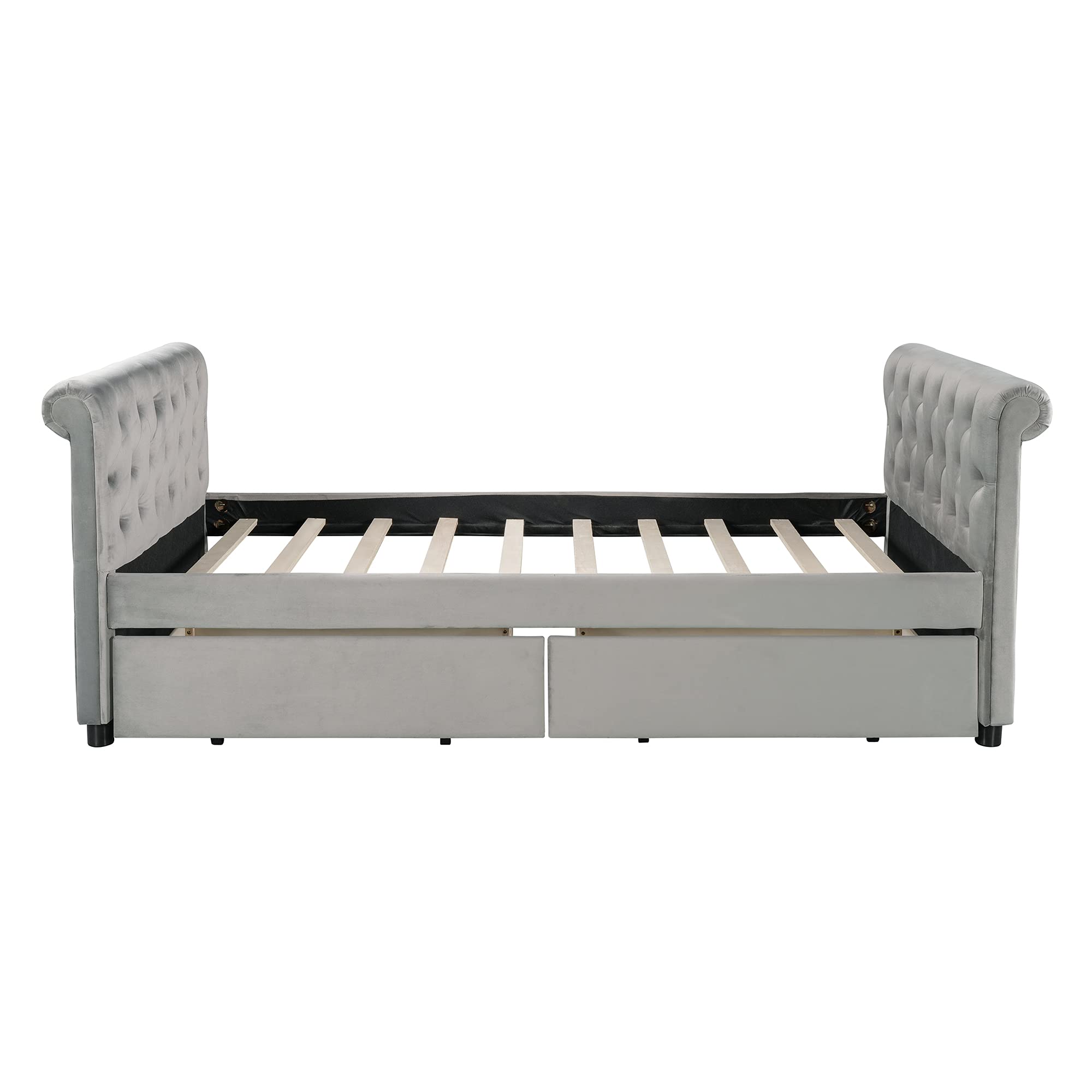 Merax Daybed Bed Frame with Upholstered Armrest and Wood Slats No Box Spring Needed, Dual-Use Sofa for Bedroom or Living Room