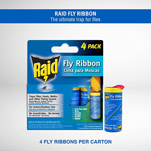 RaidĀ® Fly Ribbon, Fly Traps for Indoors and Outdoors, 4 Pack