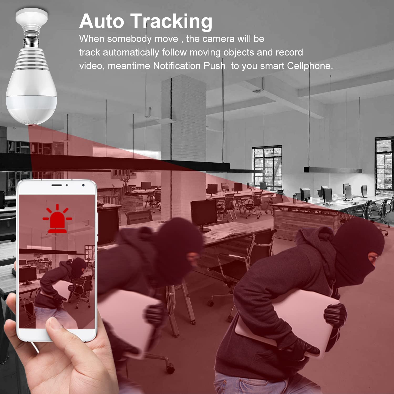 Kopfus Smart Bulb Camera, 360 Degree Panoramic Light Camera,1080P Surveillance Security Camera Lamp with LED & Infrared Night Vision/Motion Detection/Cloud & SD Card Storage/Alert events/V380 App/M4