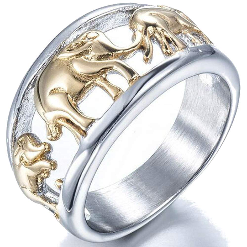 Jude Jewelers Stainless Steel Elephant Wedding Band Cocktail Party Ring (Silver Gold, 8)