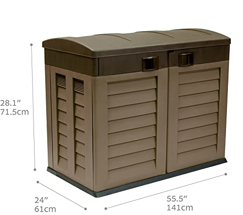 Starplast Heavy Duty Garden Shed: 317 Gallon Outdoor Plastic Willy Bin Cabinet, 2 Doors, Weather & Water Resistant, 57.5 x 46.9 x 34.3 Inches, 41-811