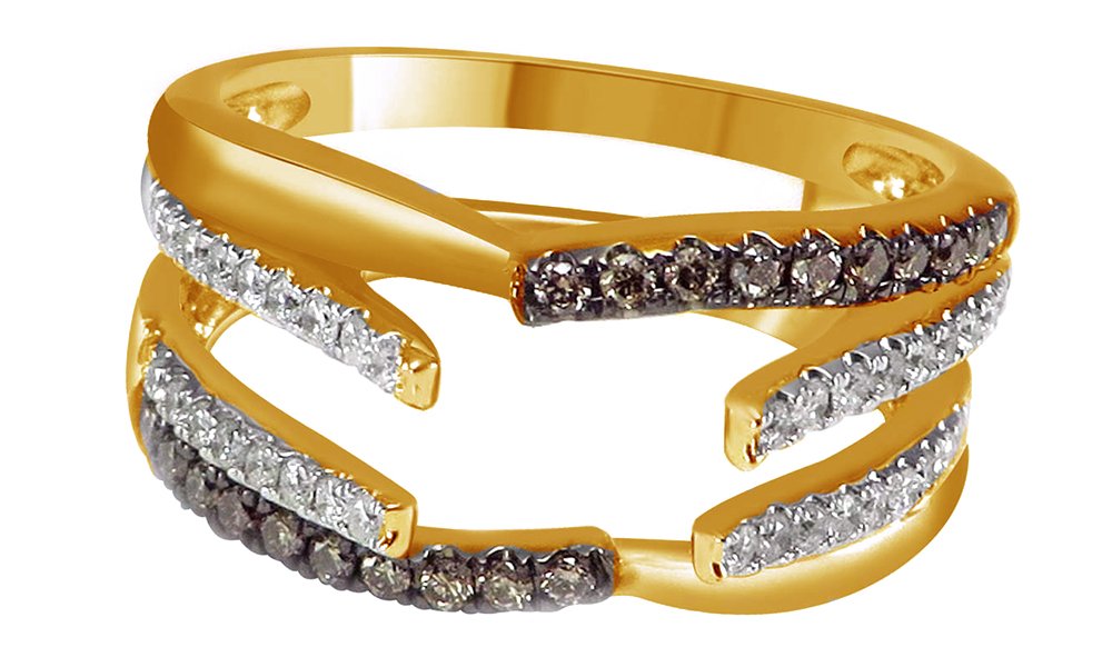 Jewel Zone US Brown & White Natural Diamond Ring Wrap Guard Enhancer in 14K Solid Yellow Gold (0.38 Ct)