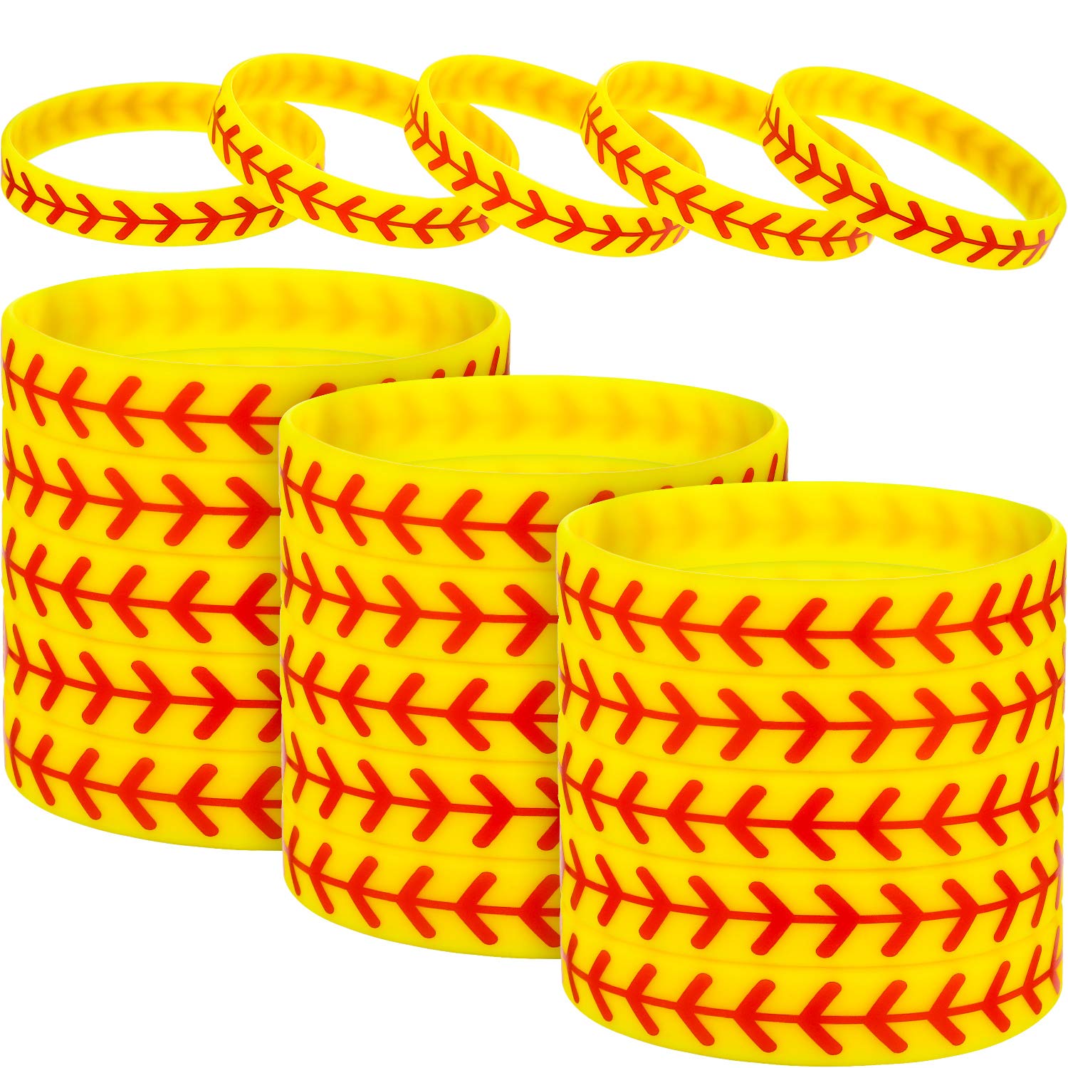 JOVITEC 48 Packs Softball Bracelet Softball Wristband Silicone Bracelet Softball Gift for Softball Player and Softball Teams