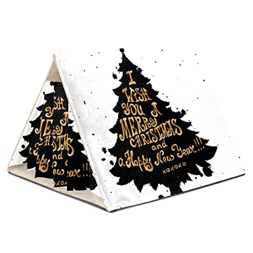 Y-DSIWX Guinea Pig Hideout Cozy Hamster House Cave for Bunny Chinchilla Hedgehog Small Animal Aesthetic Black Merry Chrismas Tree