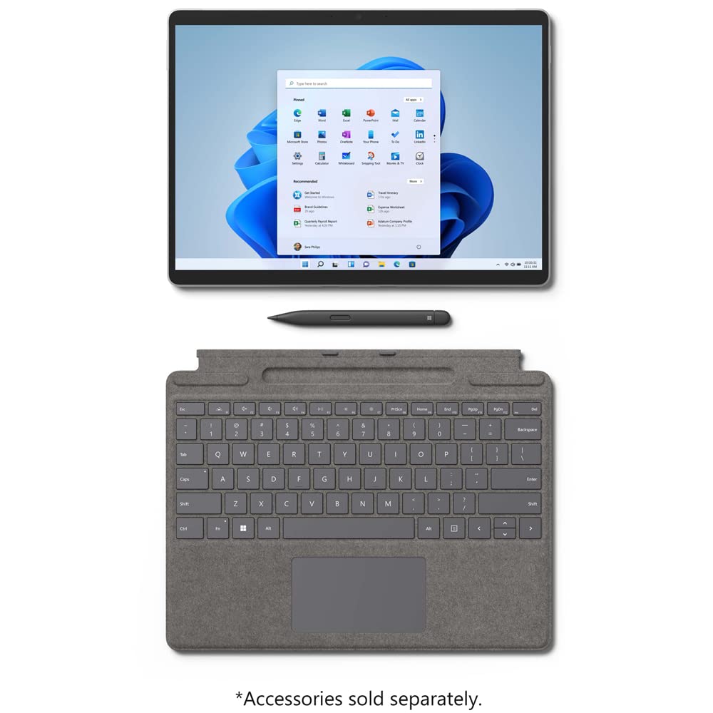 Microsoft 8PX-00001 Surface Pro 8 13" Touchscreen Intel i7-1185G7 16GB/512GB - Platinum Bundle Surface Pro Signature Mechanical Keyboard, Black and 1 YR CPS Enhanced Protection Pack