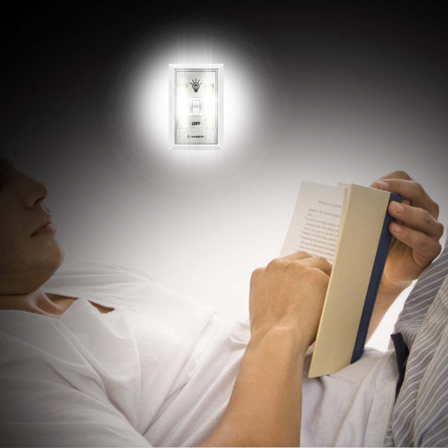K KASONIC - LED Night Light, 200 Lumen Cordless COB Light Switch, Under Cabinet, Shelf, Closet, Garage, Kitchen, Stairwell and More, Battery Operated (4 Pack)