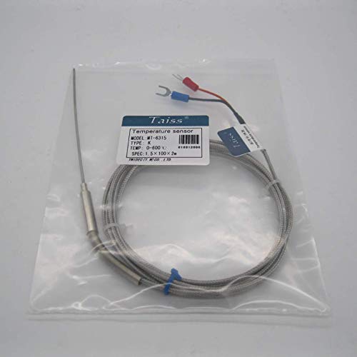 K Type Thermistor Temperature Sensor Probe Range from 0 to 600 °C Temperature Controller, 100mm/4" Long Probe Thermocouple, Probe can be Easily Bent Diameter :1.5mm/0.06" (1.5X100X2M) MT-6315-100mm