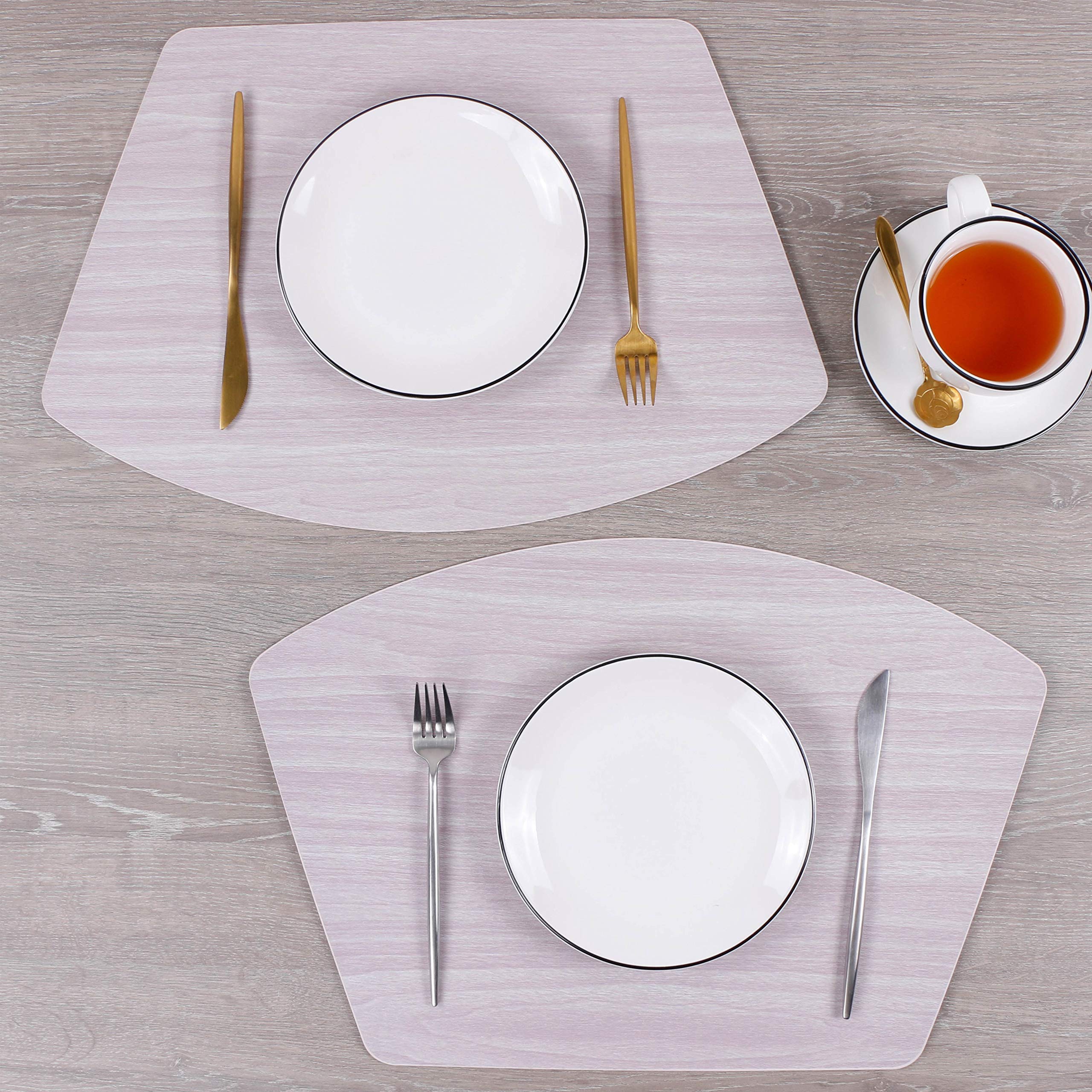 Jovono Round Table Placemats Wedge Table Mats Set of 4 Heat Resistant Wipe Clean for Round Tables Dining Table (4, White Walnut)