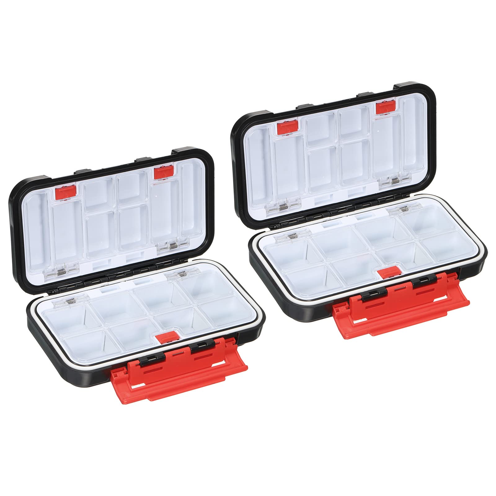 PATIKIL Waterproof Fishing Lure Box, 2 Pack Two-Sided Plastic Fish Tackle Bait Case Storage Container, Black