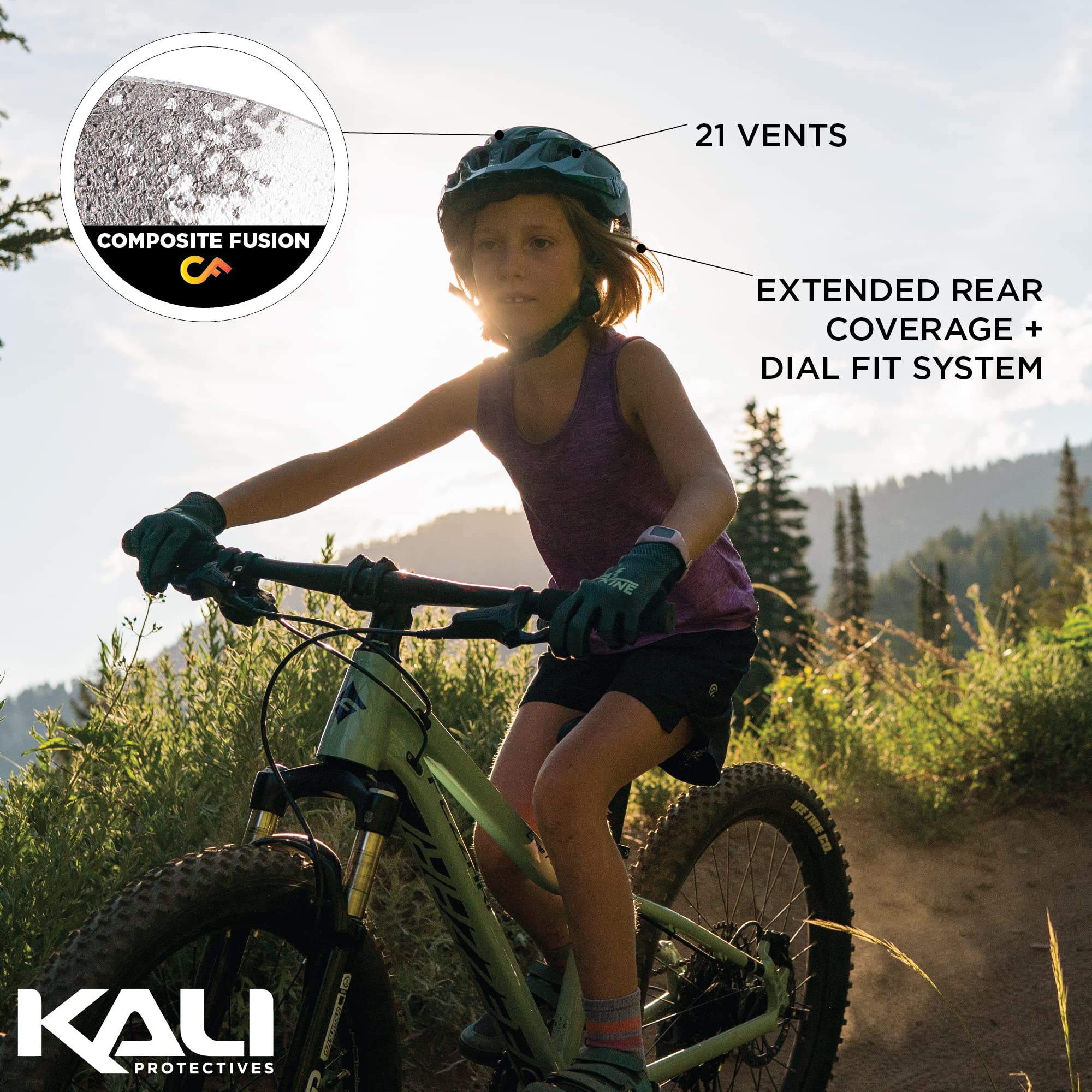 Kali Protectives Chakra Youth Bicycle Helmet; Mountain in-Mould Mountain Bike Helmet Equipped with an Integrated Visor; Dial Fit Closure System; with 21 Vents