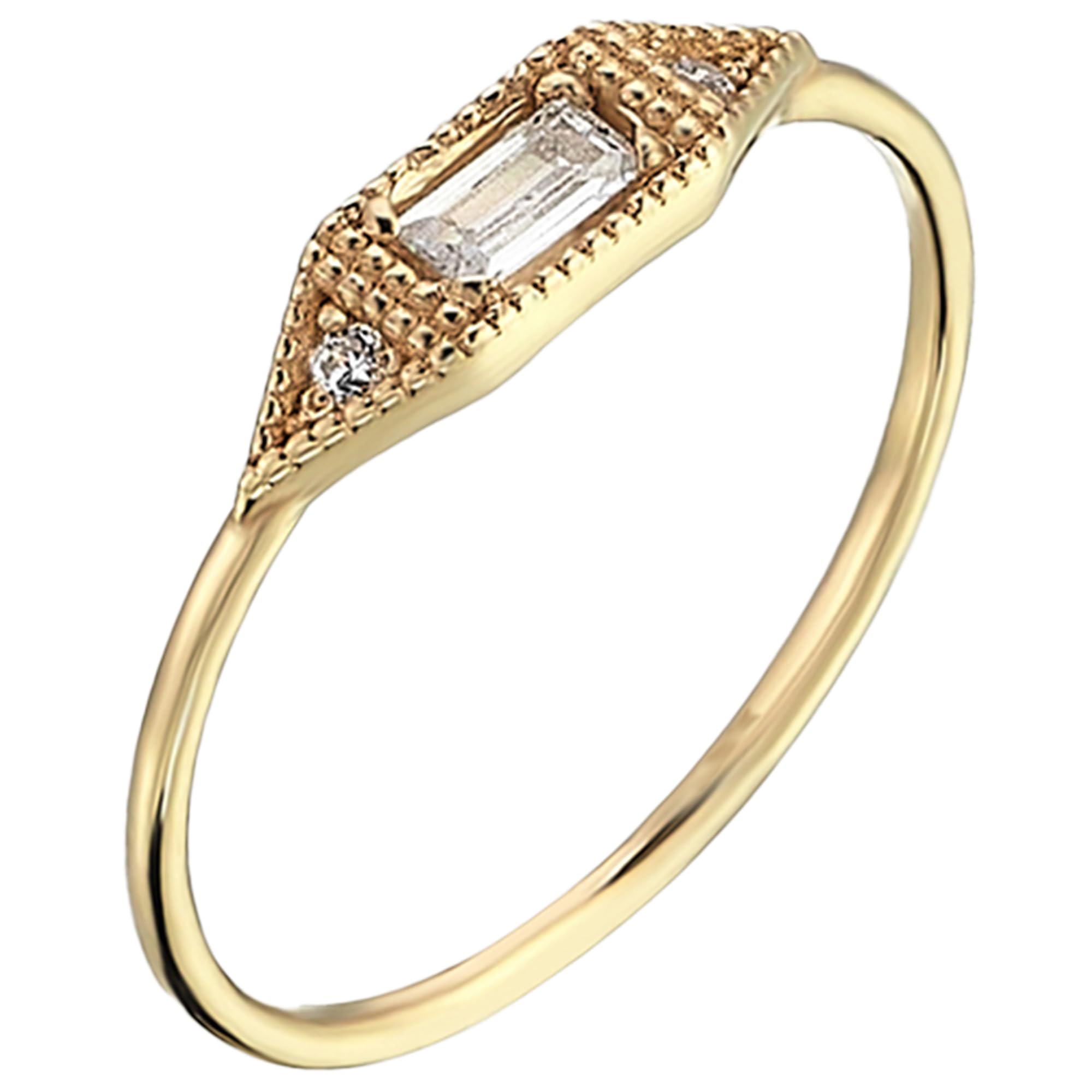 Norm Jewels 14k Gold Pinky Ring for Women Vintage Design Stackable Rings, Baguette Cz Rings, Solid Gold Rings, Real Gold Band Statement Ring (Yellow Gold, 6)