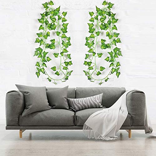 KASZOO 84Ft 12 Pack Artificial Ivy Garland Fake Plants, Vine Hanging Garland, Hanging for Home Kitchen Garden Office Wedding Wall Decor, Green