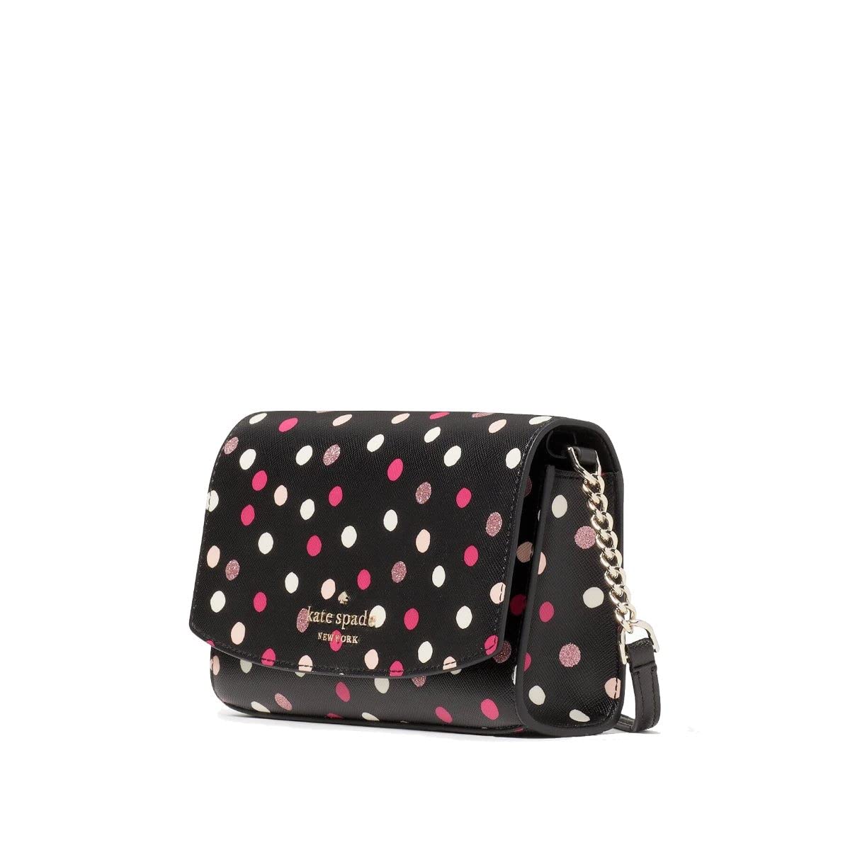 Kate Spade Staci Glimmer Dot Printed Small Flap Crossbody Bag (Black Multi)