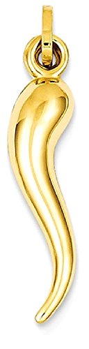 IceCarats 14K Yellow Gold Cornicello Italian Horn Necklace Lucky Protection Amulet Pendant Chilli Pepper Charm 27mm x 6mm Only