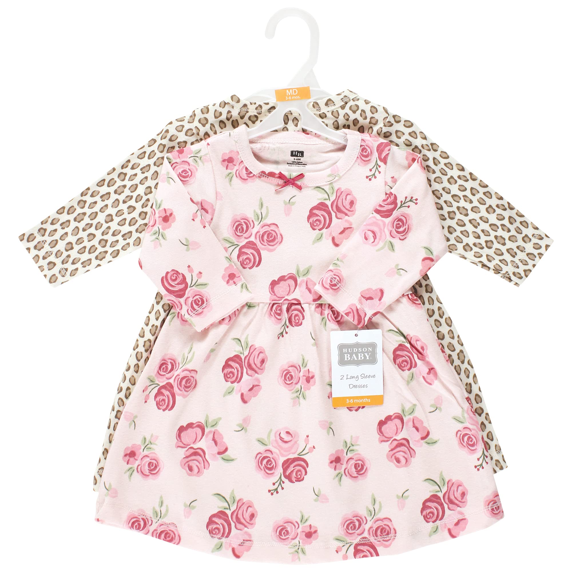 Hudson Baby Infant and Toddler Girl Cotton Dresses, Blush Rose Leopard, 6-9 Months