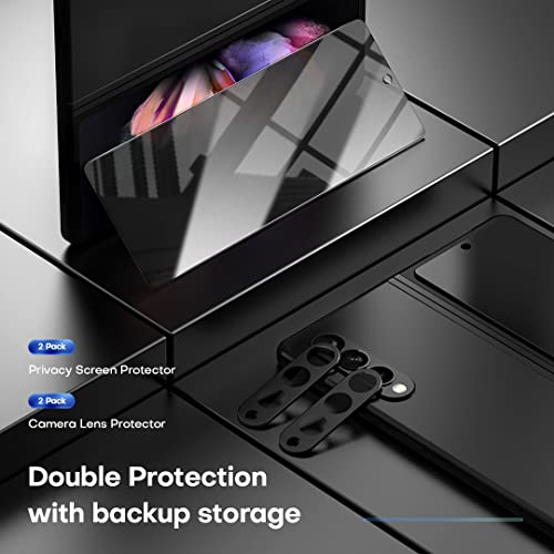TOCOL [2+2 Pack] for Samsung Galaxy Z Fold 3 5G with 2 Pack Front Privacy Tempered Glass Screen Protector and 2 Pack Camera Lens Protector, Anti-Scratch, Bubble Free, [Anti-Spy], [Alignment Tool],Black