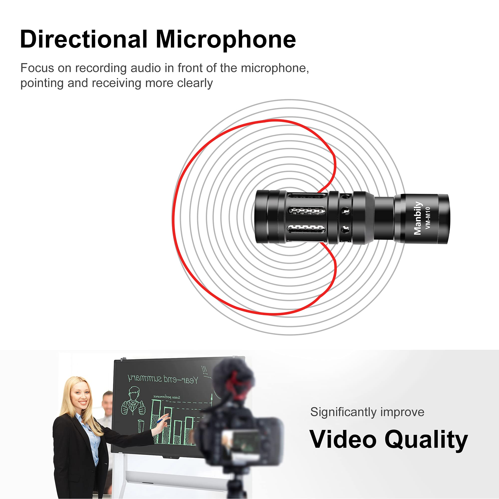 Manbily Universal Shotgun Video Microphone with Shock Mount Windscreen Phone Clip 3.5mm Conversion Cable,Compact Mic Compatible with DSLR Cameras iPhone/Android Smartphones for Audio Recording VM-M10
