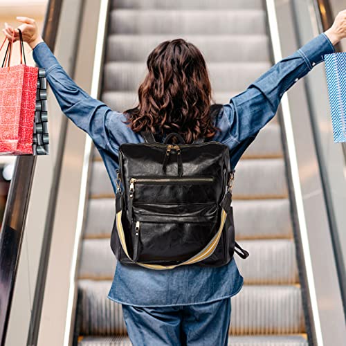 K.E.J. Women Backpack Purses Fashion Leather Backpack Purse 2-PCS Travel Backpack Handbag Crossbody Bag Ladies Shoulder Bag