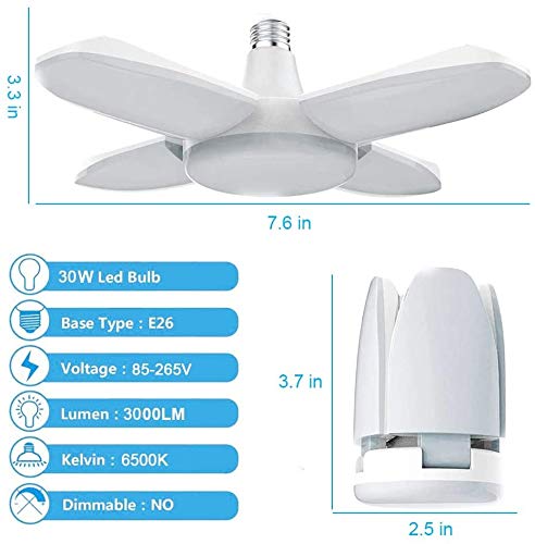 LED Garage Lights 2 Packs, 2800LM LED Garage Ceiling Lighting, 4+1 Lighting Units Led Light Bulbs for Garage, Screw in Lighting Fixture for Shops Utility Room Basement barn,28W CRI80 6000K Daylight