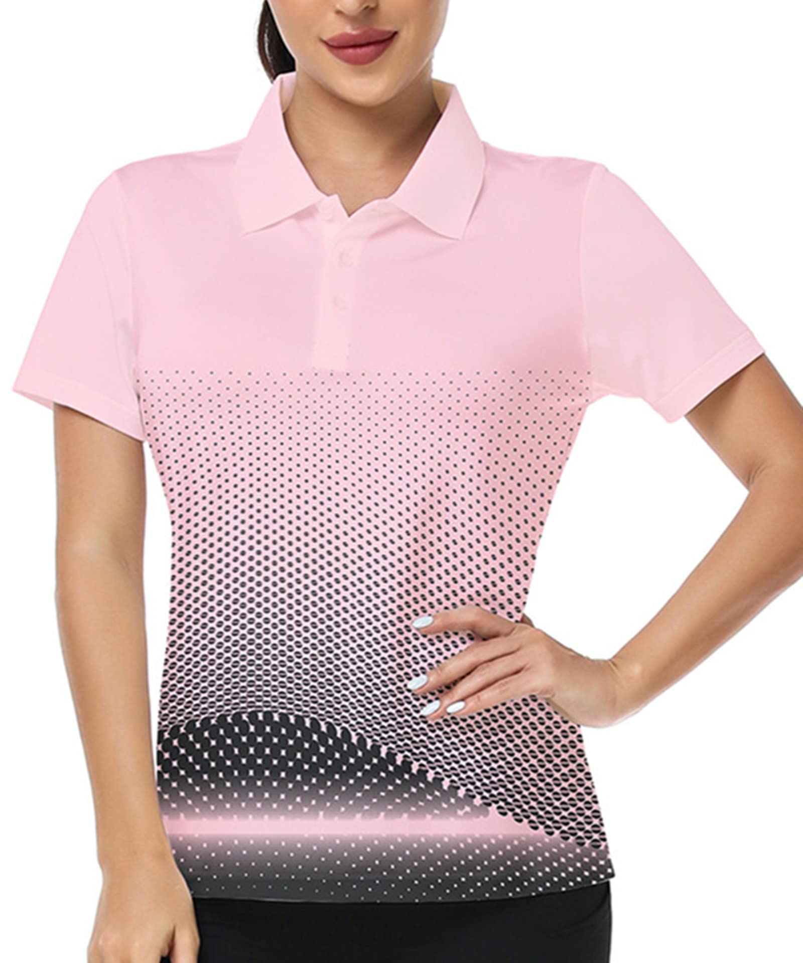 Patterned Womens Golf Shirts Short Sleeve Collared Printed Polo Sport Shirts Moisture Wicking T-Shirt