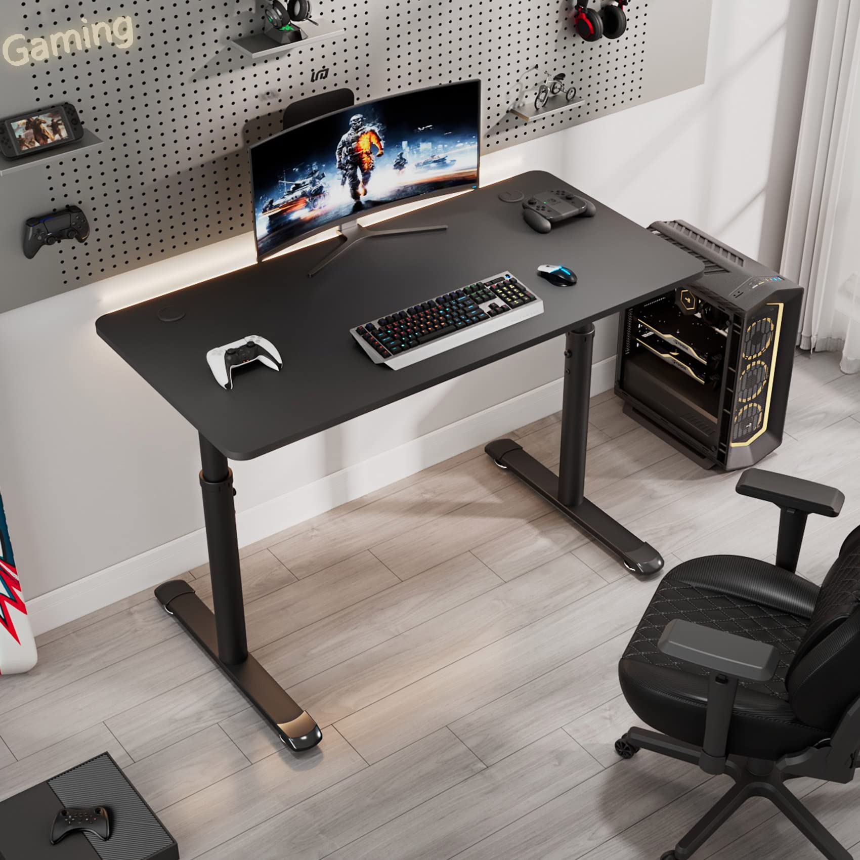 It's_Organized Gaming Desk, 47 Inch Height Adjustable Gaming Computer Desk,PC Gaming Desk Study Writing Laptop Table Workstation, Home Office Gaming Desk Multi-Functional,Black