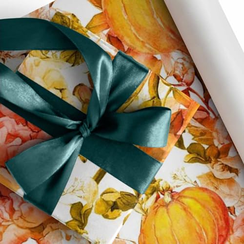 InterestPrint Pumpkins And Flower Gift Wrapping Paper Roll Christmas Retro Gift Wrapping Paper Holiday Party Gift 2 Pieces