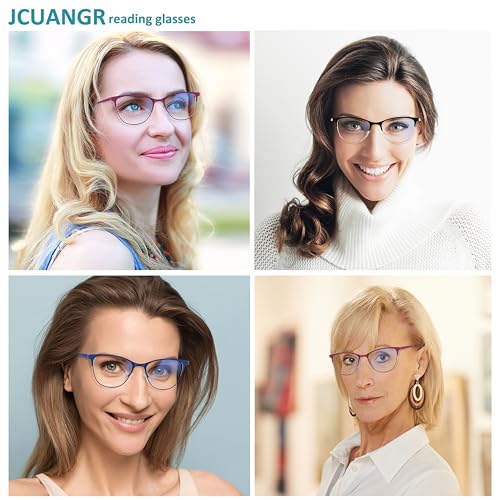 JCUANGR Oversized Reading Glasses For Women Fashion Cat Eye Blue Light Blocking Big Frame Stylish Cheaters Designer Lightweigth Womens Metal Readers Large Ladies Computer Wide Reader Eyewear +2.0