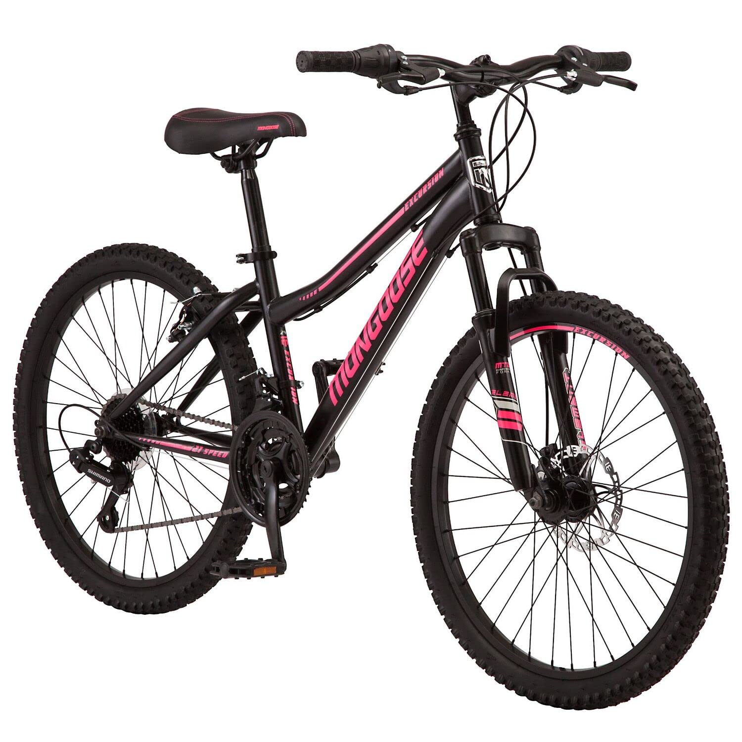 Mongoose Excursion Mountain Bike, 24-Inch Wheels, 21 Speed, Black