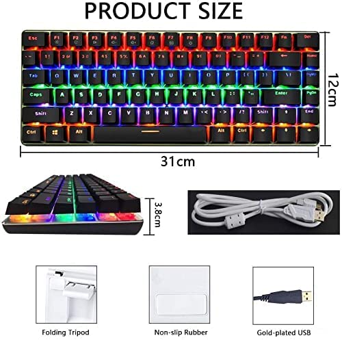 LexonElec Wireless Mechanical Keyboard,Two Mode BT5.0/USB-C 82 Keys Bluetooth Mechanical Keyboard,Rainbow LED Backlit,Compact Gaming Keyboard for Windows Mac PC Gamer(Black)