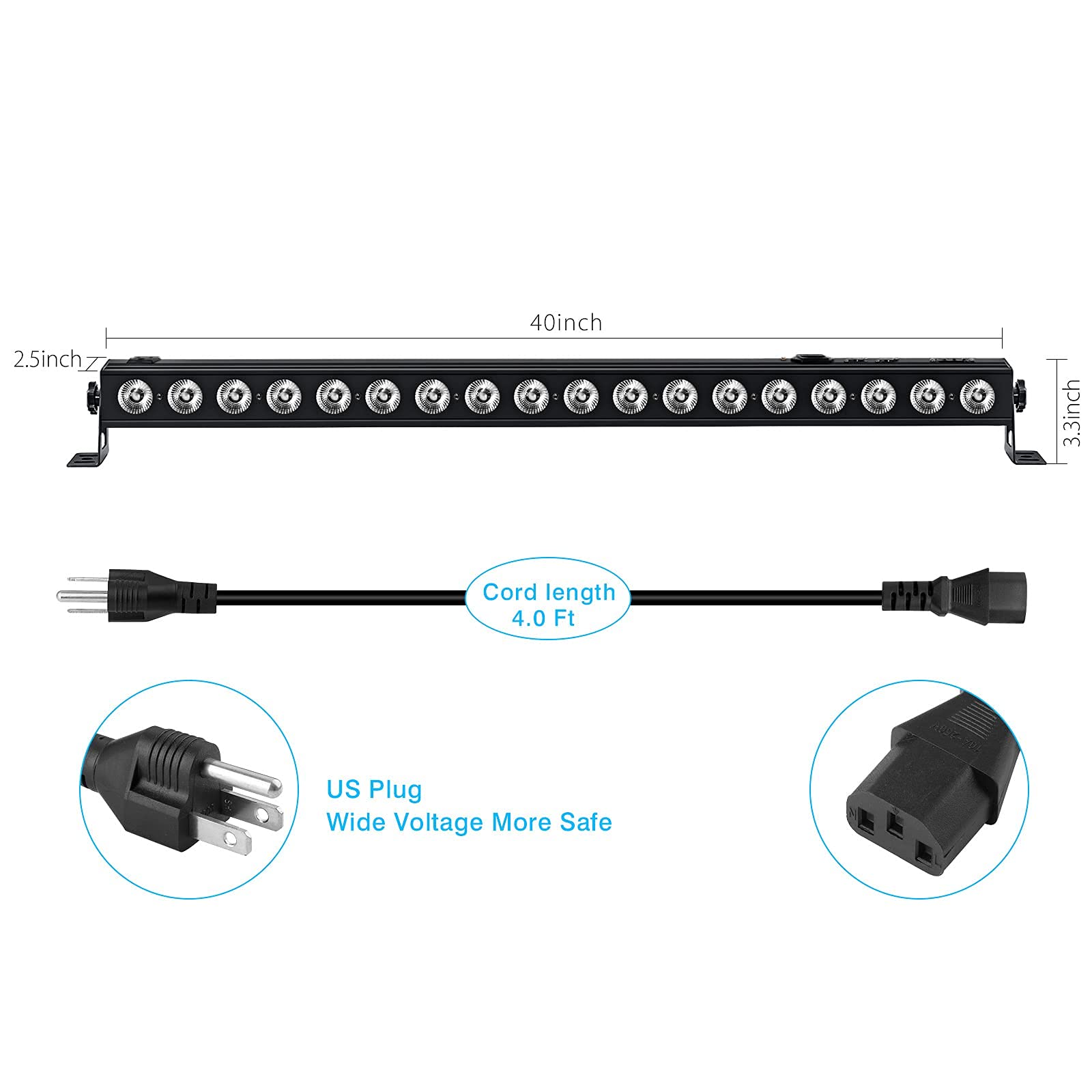 LED Stage Wash Light Bar - 54W 18LED DJ Wash Light Bar with Chase Function Sound Activated Auto Play by DMX Control Uplights for Event DJ Music Disco Wedding Party Church Stage Lighting