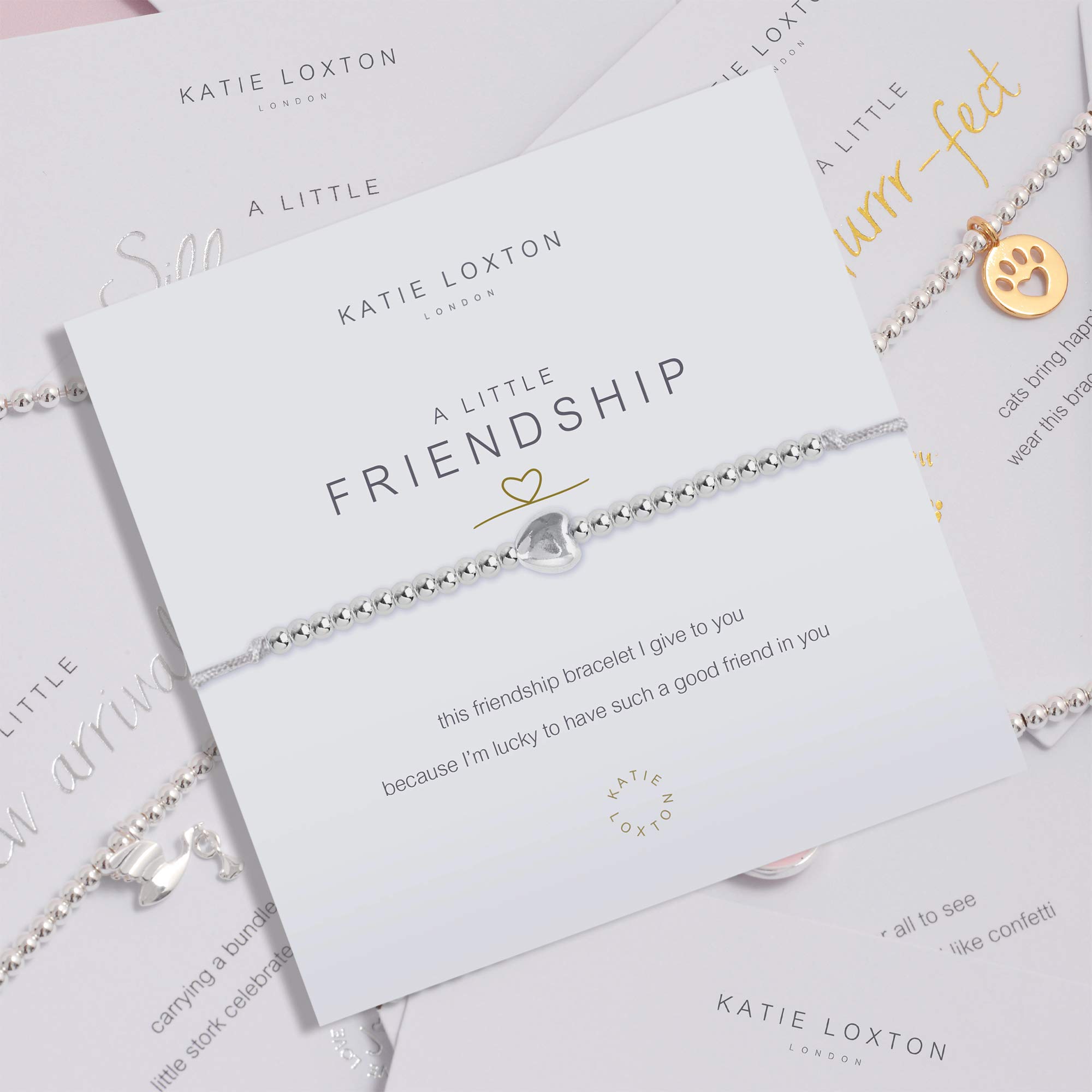 KATIE LOXTON A Little Friendship Horizontal Heart Silver Women's Adjustable Drawstring Band Charm Bracelet