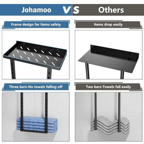 Johamoo Towel Racks for Bathroom, Bath Towel Holder with Shelf, Metal Wall Mounted Towel Storage for Small Bathroom