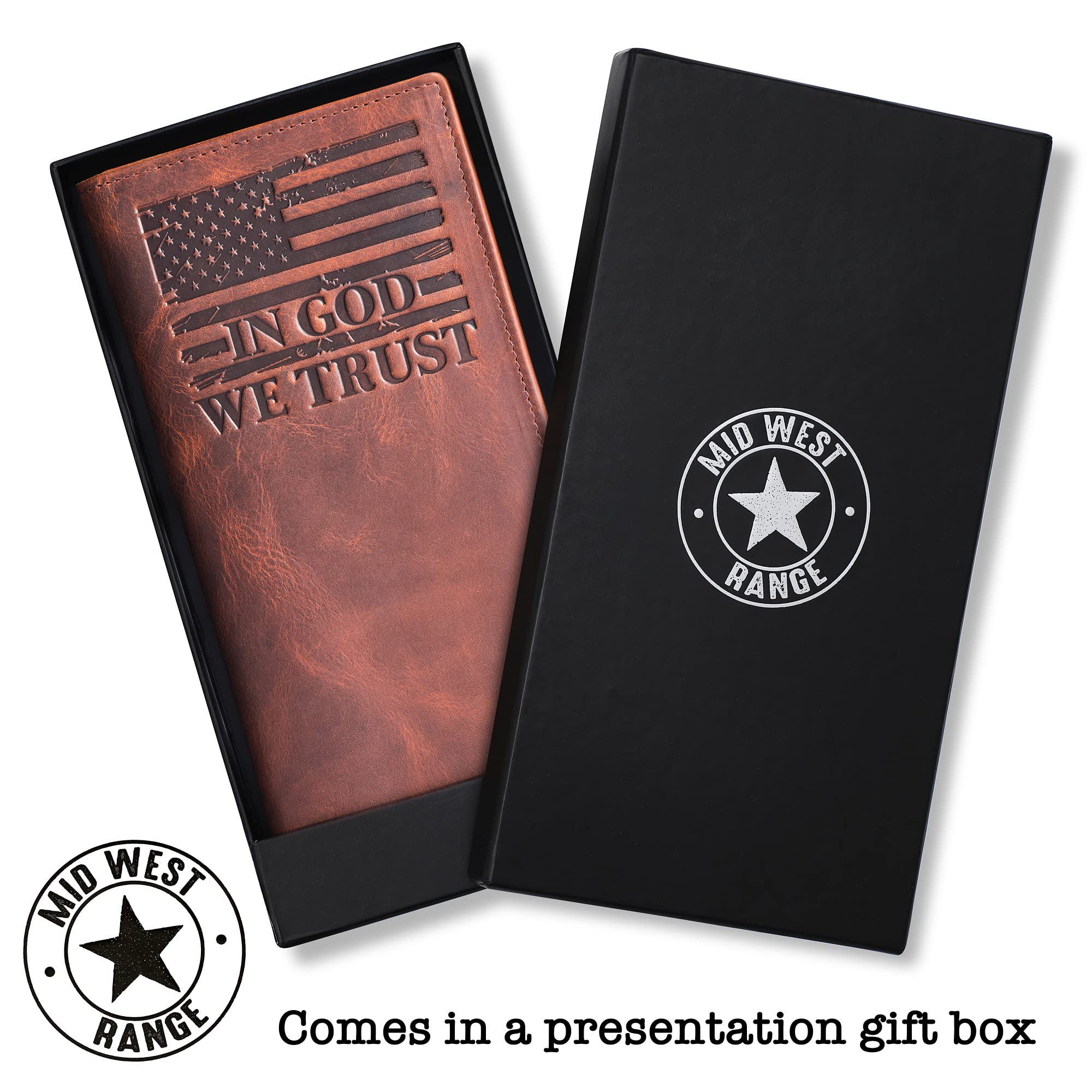 MID WEST RANGE Rodeo Bull Western Wallet for Men. Full Grain Leather Checkbook Wallet. RFID Blocking Rodeo Bull Long Wallet for Men. Gift Wallet for Cowboys