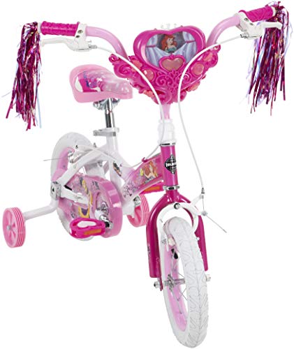Huffy Disney Princess Kid Bike, Quick Connect Assembly, 12 & 16 inch, Pink w/ Training Wheels, Streamers