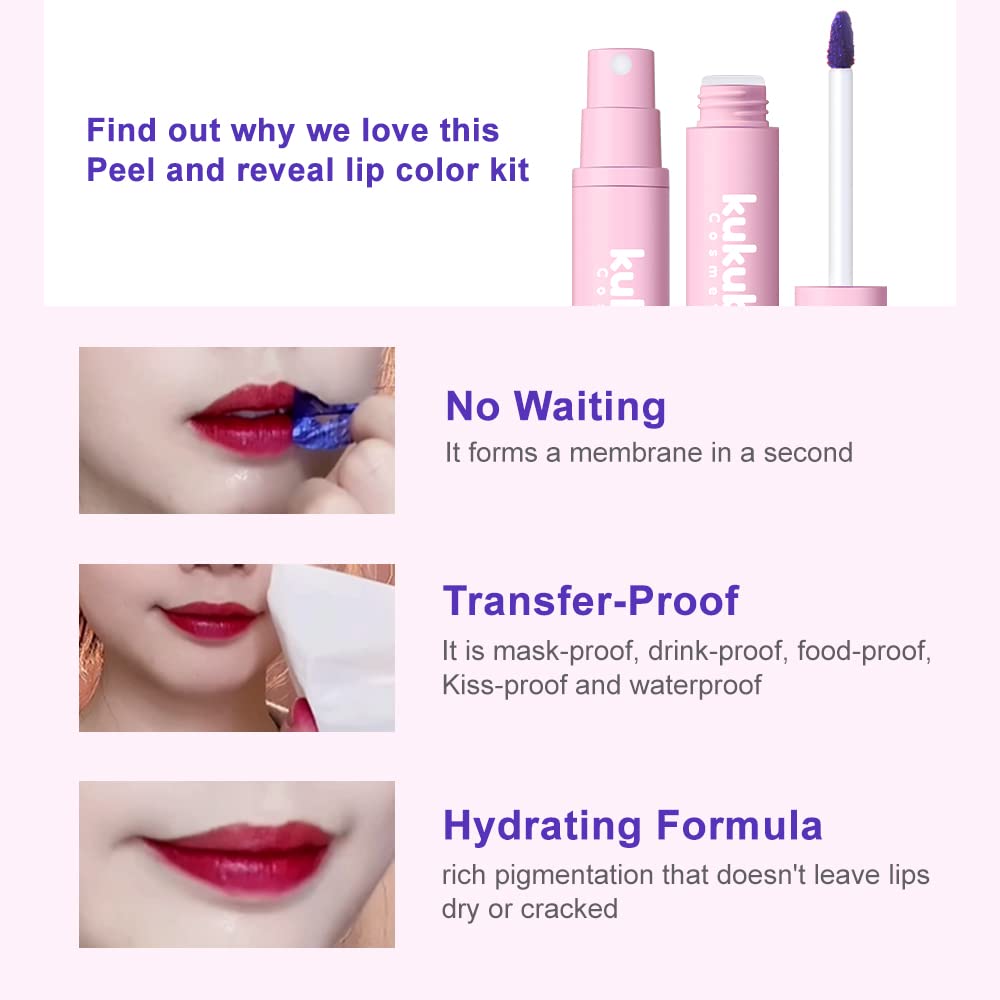 kukubird Peel & Reveal Long Lasting Natural Waterproof Smudge Proof Lip Tints (Icon)
