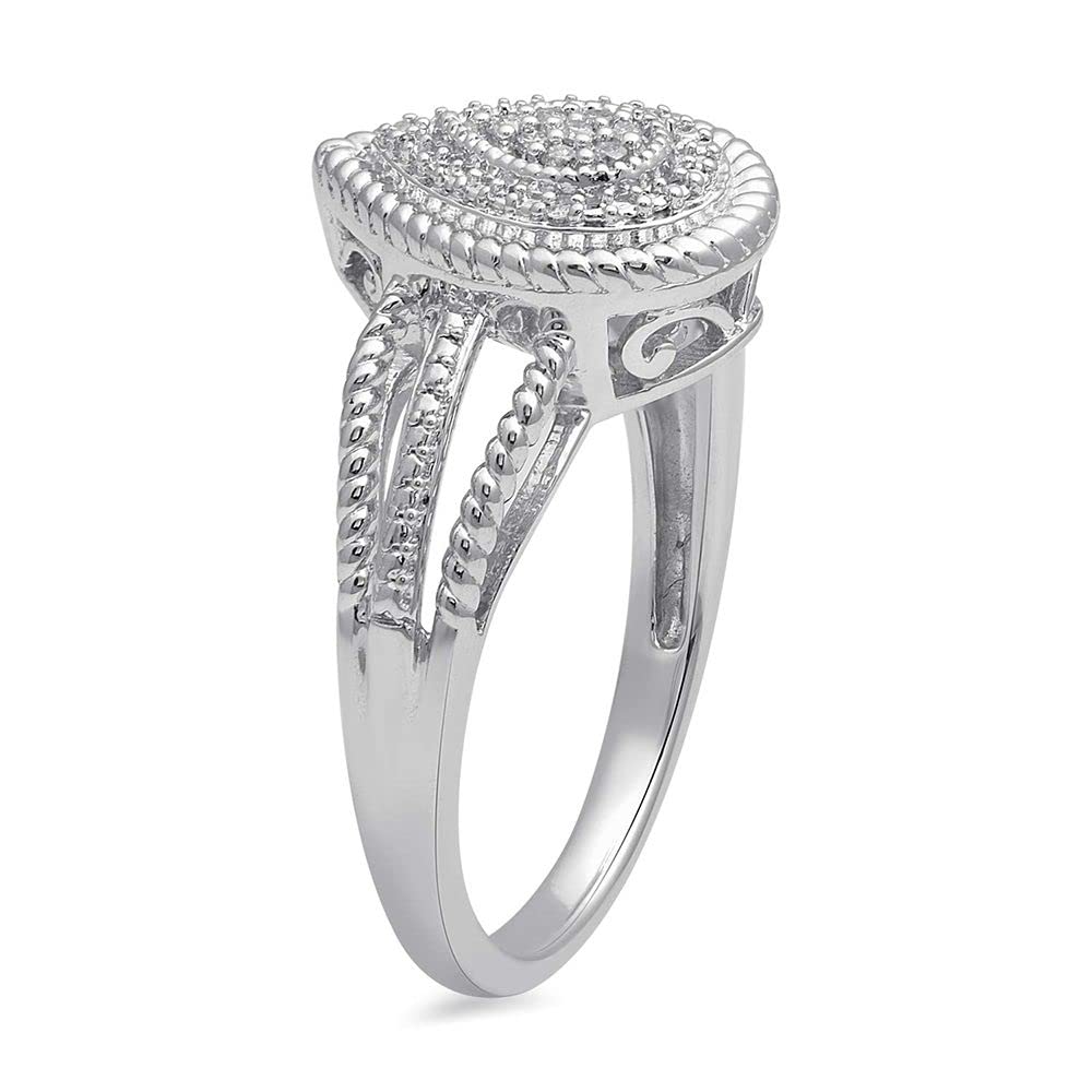 Jewelili Sterling Silver Natural White Round Diamond Accent Teardrop Ring, Size 7